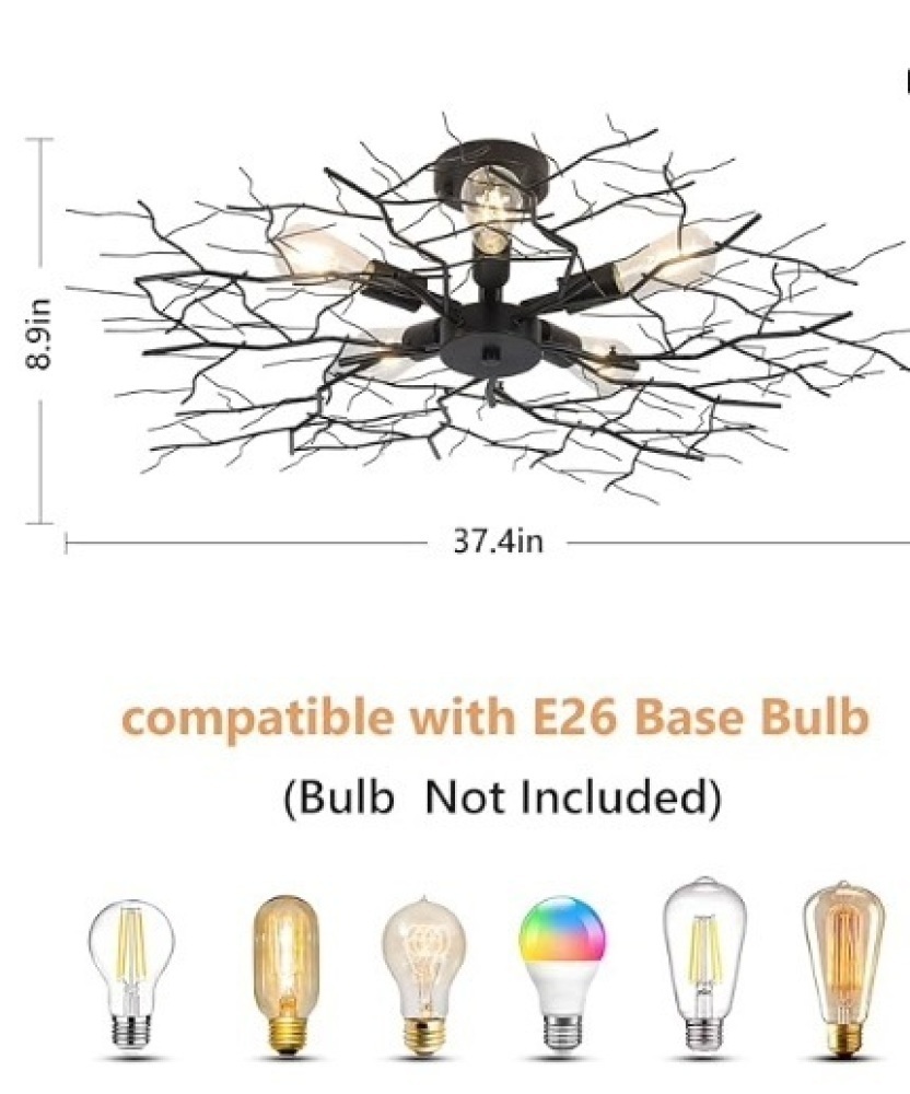 HMVPL large semi flush mount ceiling light. 5 lights with branch shapes.