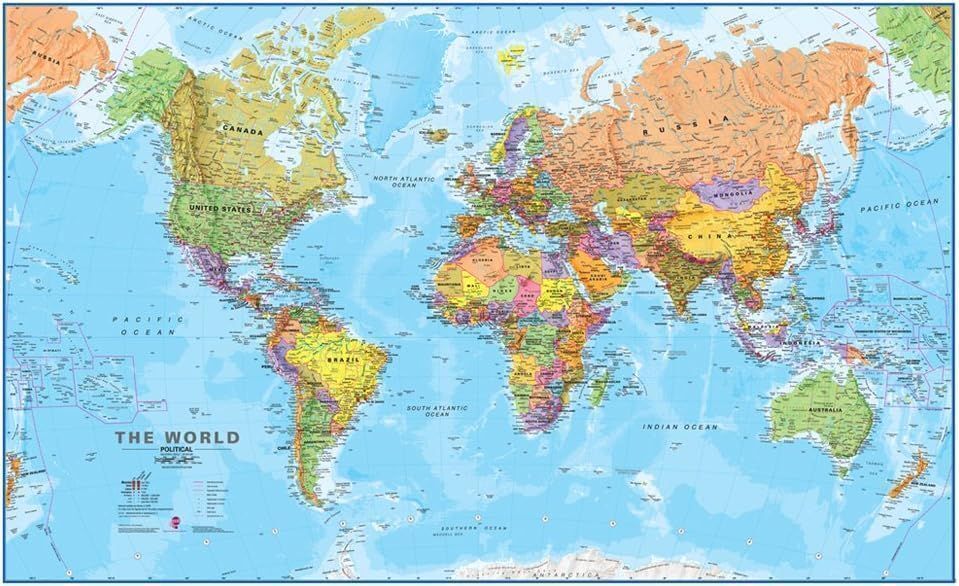 Maps International Giant World Map, 46 x 80, Fully Laminated